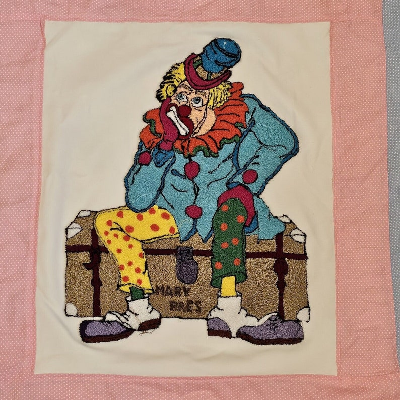 Vintage 80s Clown Kids Quilt Patchwork Applique 40x60 Baby Tummy Time ...