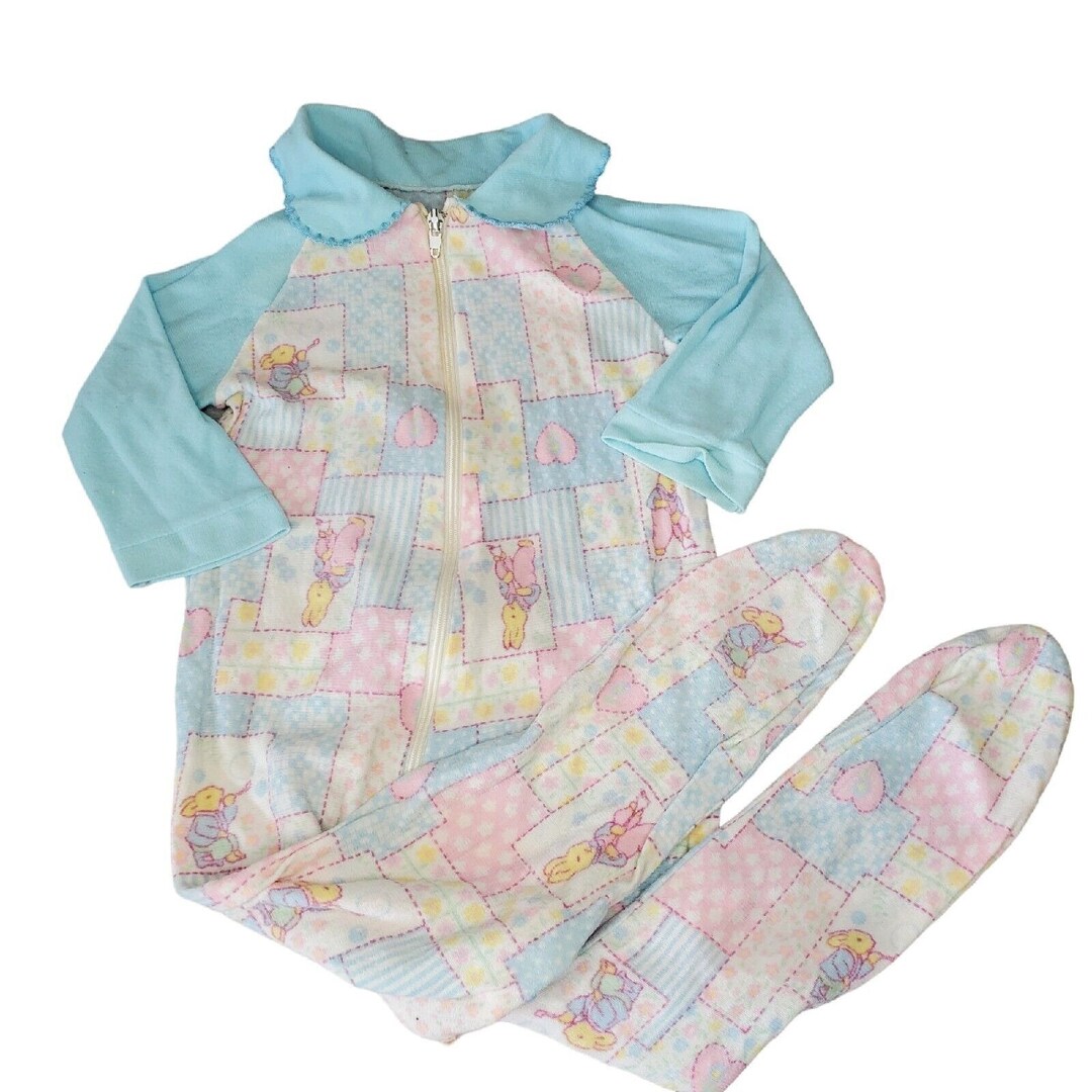 Vintage Patchwork Peter Rabbit Flannel Footie Sleeper Pajamas Baby Girl ...