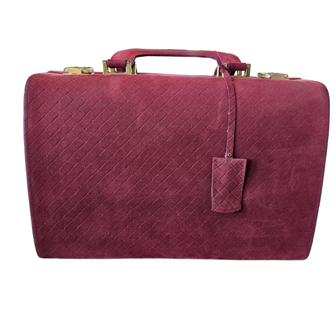 Vintage Oxblood Red Woven Suede Makeup Travel Case Lock Key Neiman ...