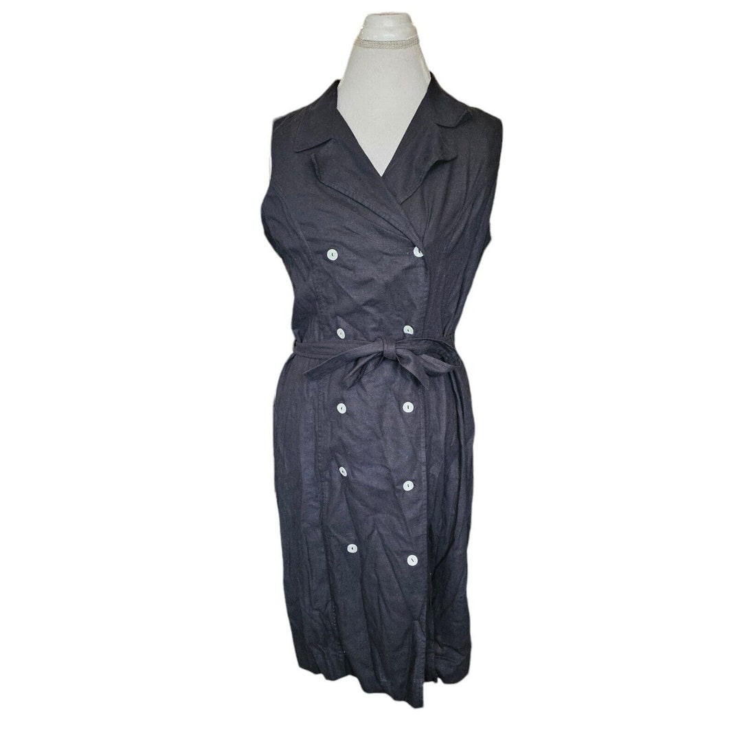 2000s Y2K Womens Medium Shirt Dress Linen Blend Black Button up ...