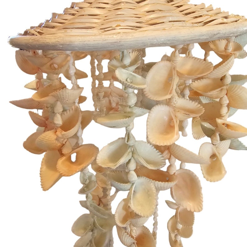 White Sea Shell Hanger Wind Chime Decor Beach House Boho Ocean Wicker ...