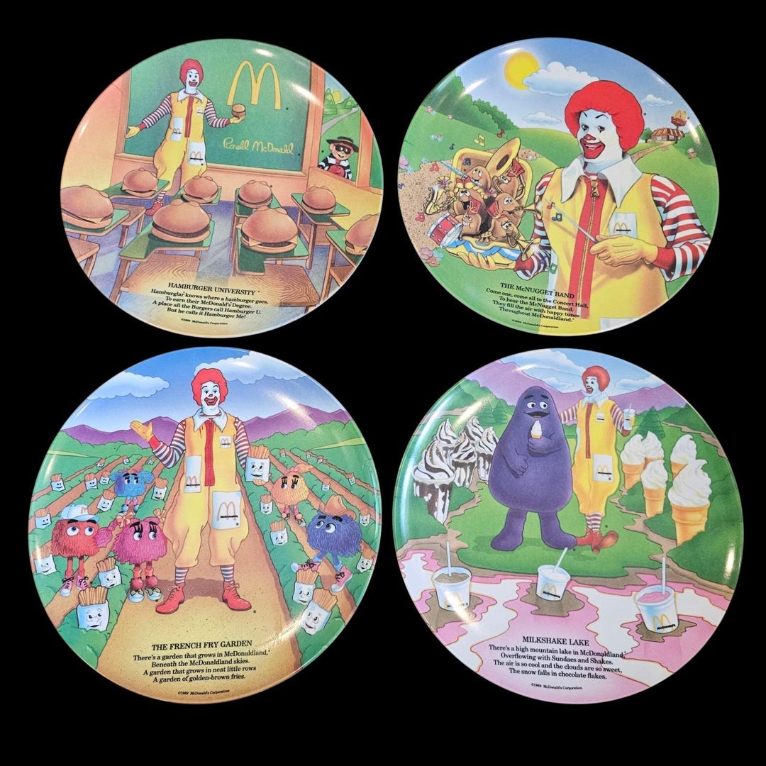 Vintage Mcdonalds Kids Plates Set of 4 80s 1989 Plastic Ronald Mcdonald ...
