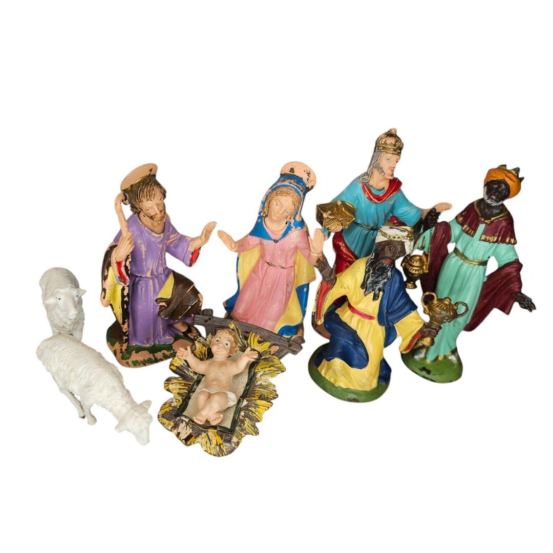 Vintage Fontanini Depose Italy Nativity Set Spider 9 Piece Set Paint ...