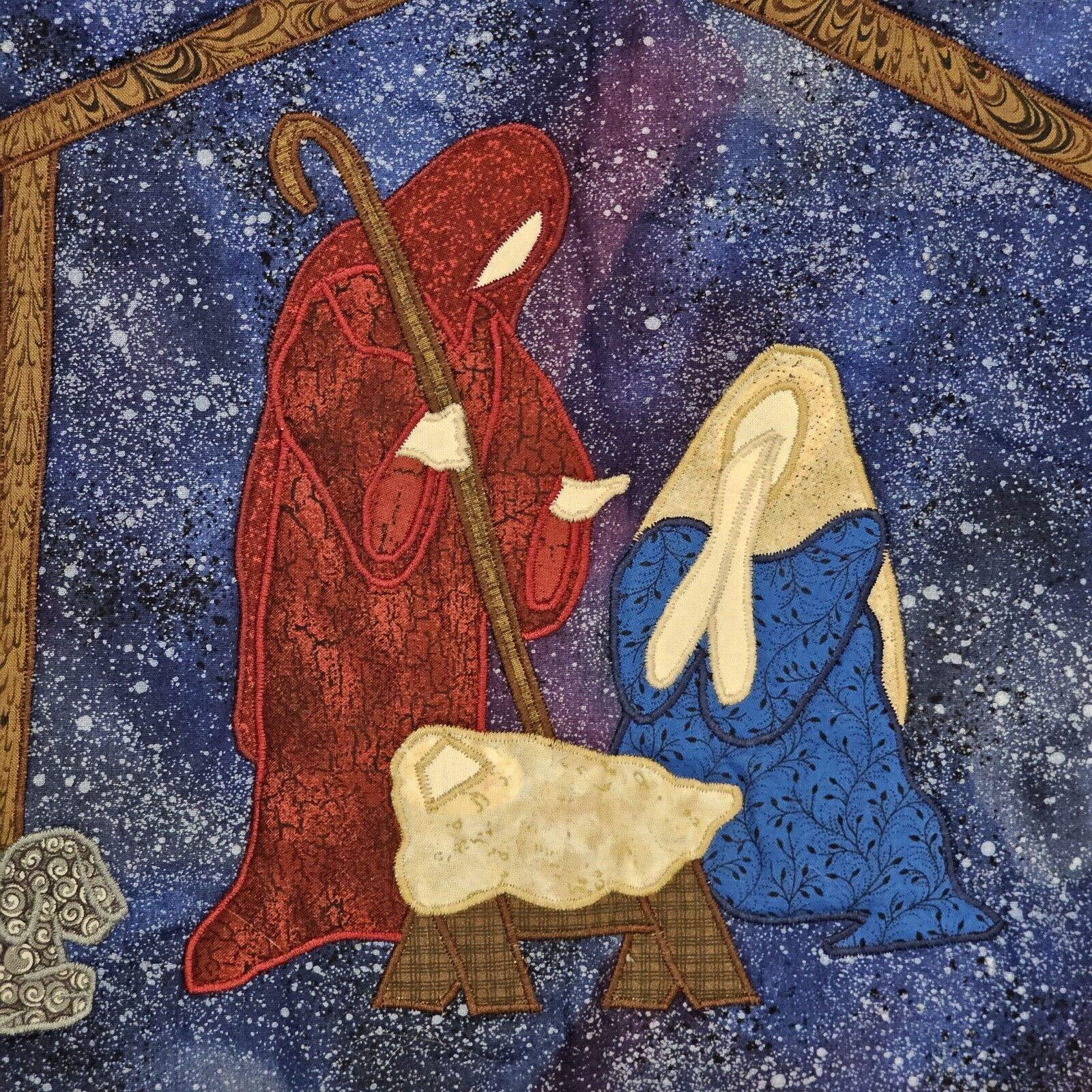 Vintage Handmade Nativity Scene Christmas Quilted Tapestry 21x25 Silver ...