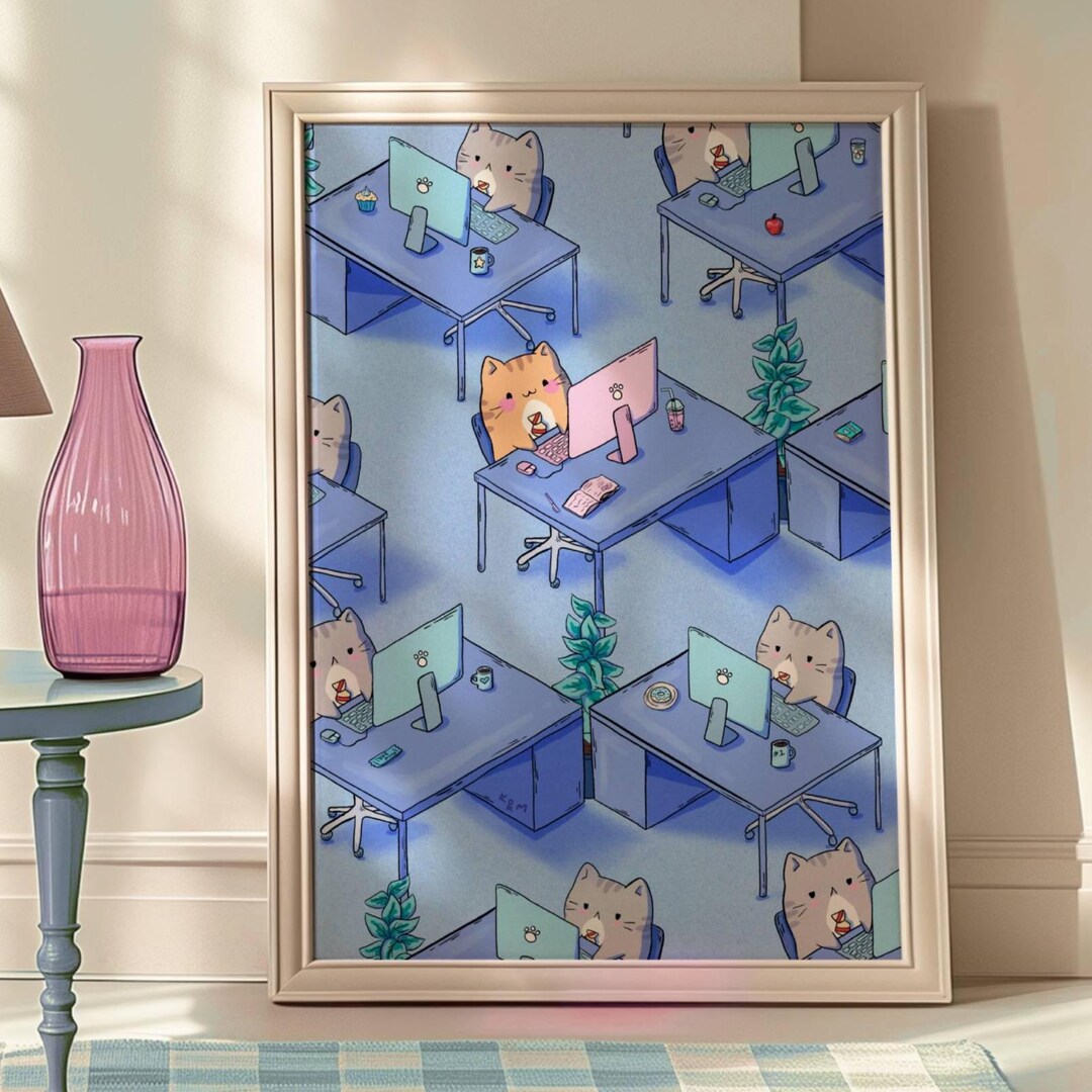 Corpo Kitty Inc. | Kawaii Cat Art | Office Wall Art - Etsy