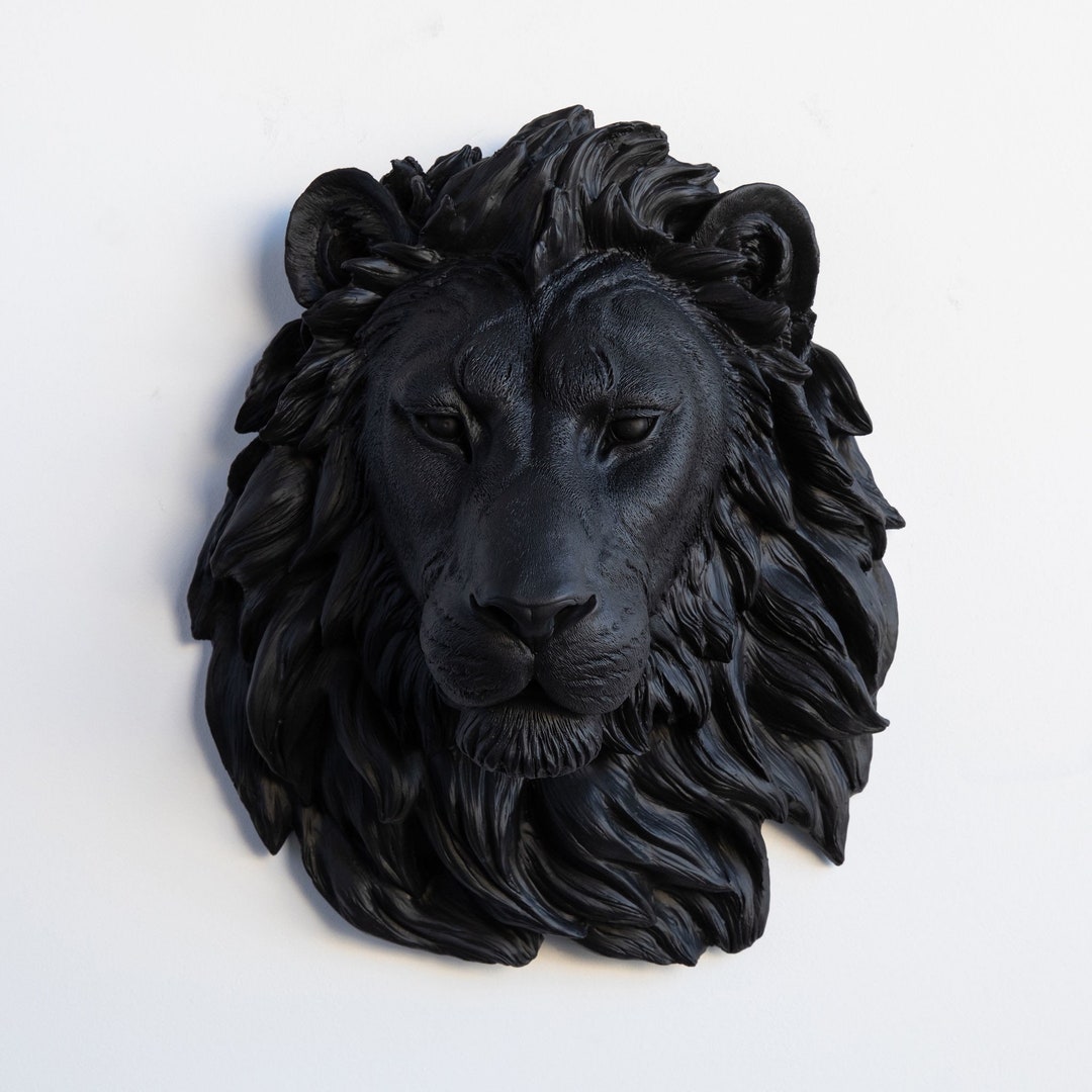 Faux Taxidermy Lion Head Mount Wall Decor Black L17 - Etsy