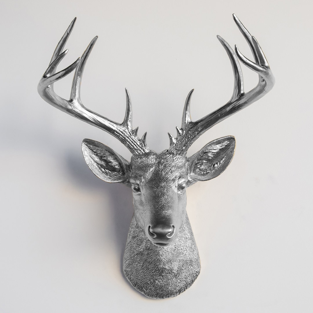 Faux Taxidermy Large Deer Head Wall Mount - Wall Decor - Silver ...