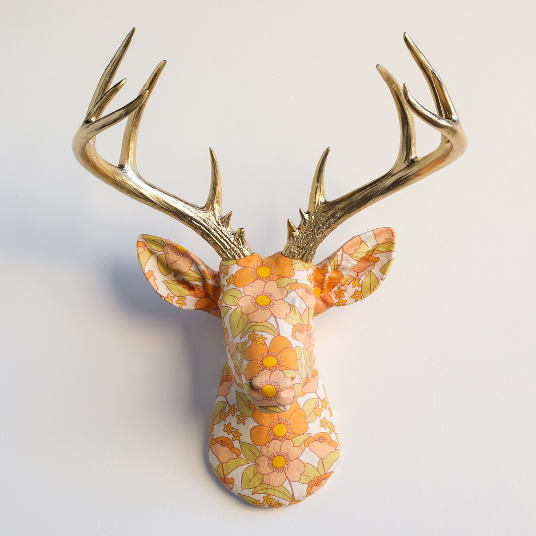 Faux Taxidermy Deer Head Fabric Wall Mount - Wall Decor - Retro Floral ...