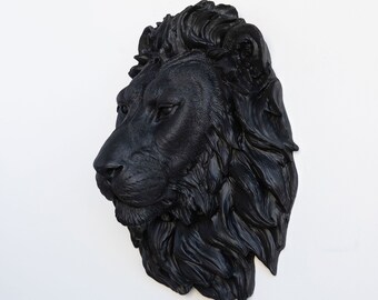 Home Decor Wall Hangings L17 Faux Taxidermy Lion Head Mount Black Wall ...