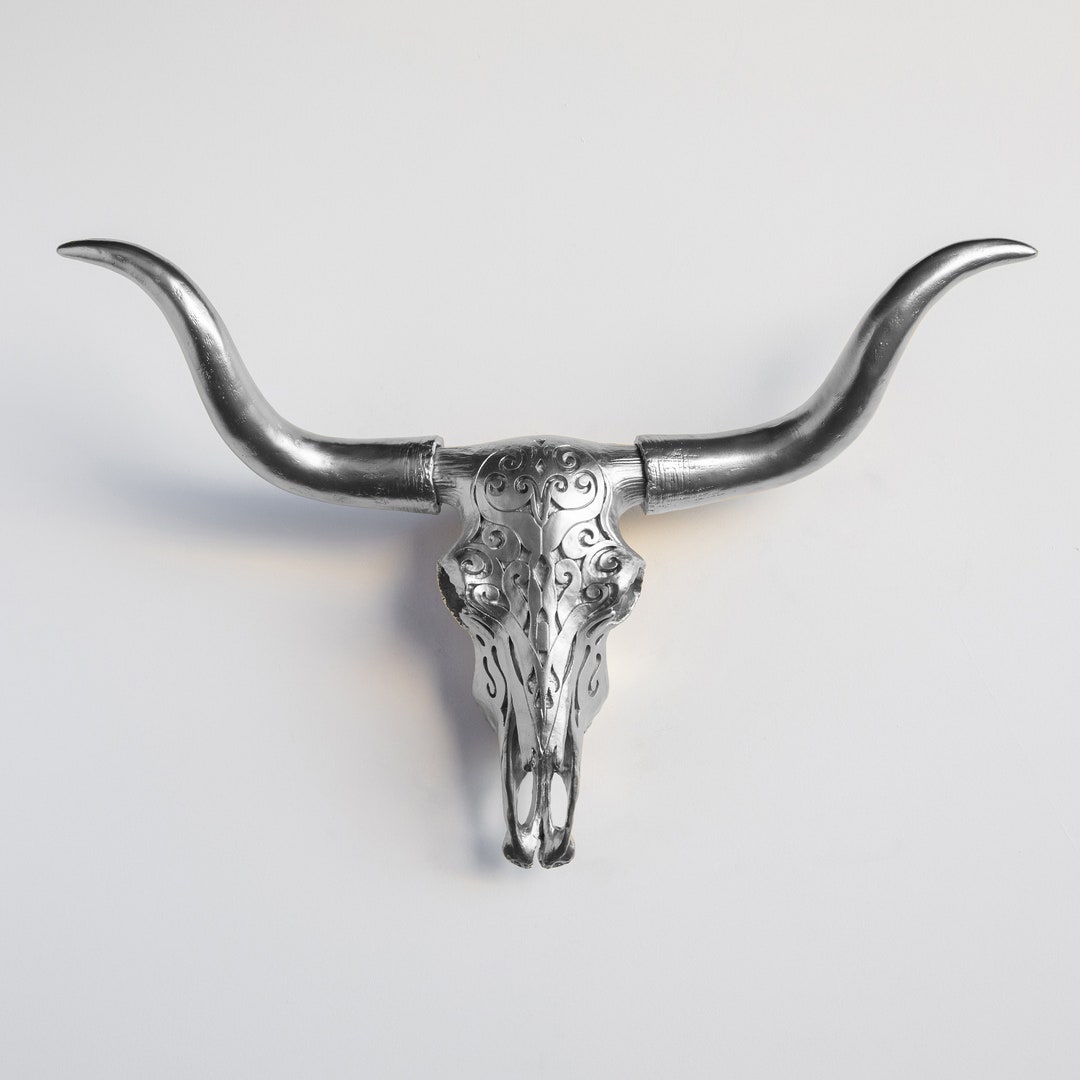 Faux Taxidermy Carved Texas Longhorn Skull Wall Mount - Wall Decor ...