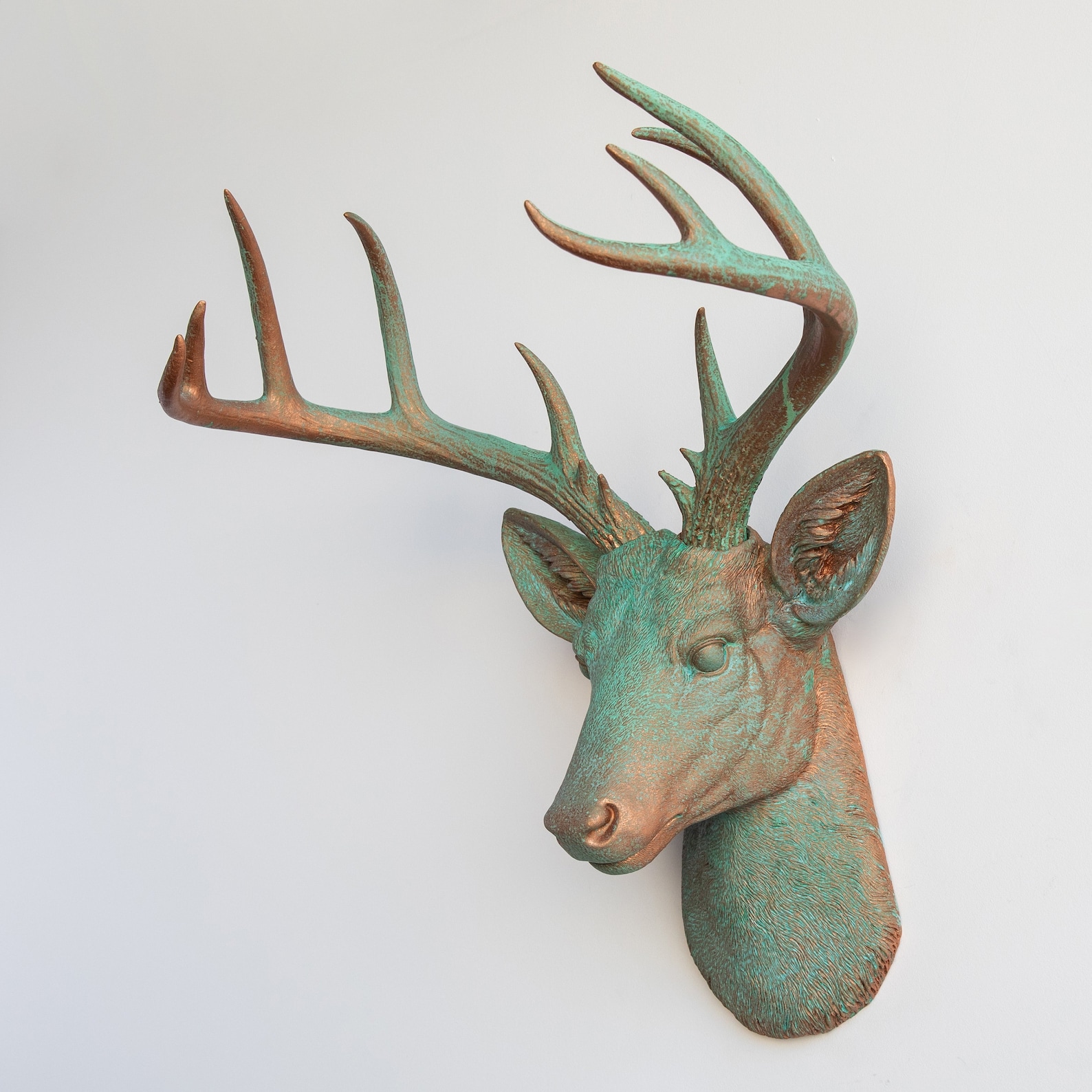 Faux Taxidermy Large Deer Head Wall Mount - Wall Decor - Copper Patina ...