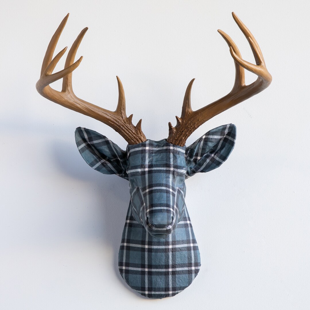 Faux Taxidermy Deer Head Fabric Wall Mount - Wall Decor - Modern Blue ...