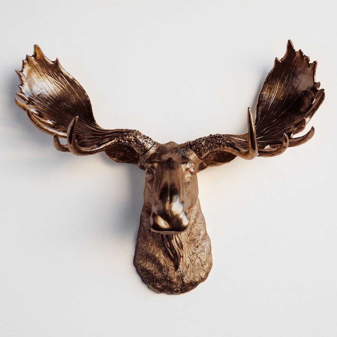 Faux Taxidermy Moose Head Wall Mount - Wall Decor - Bronze - M0909 - Etsy