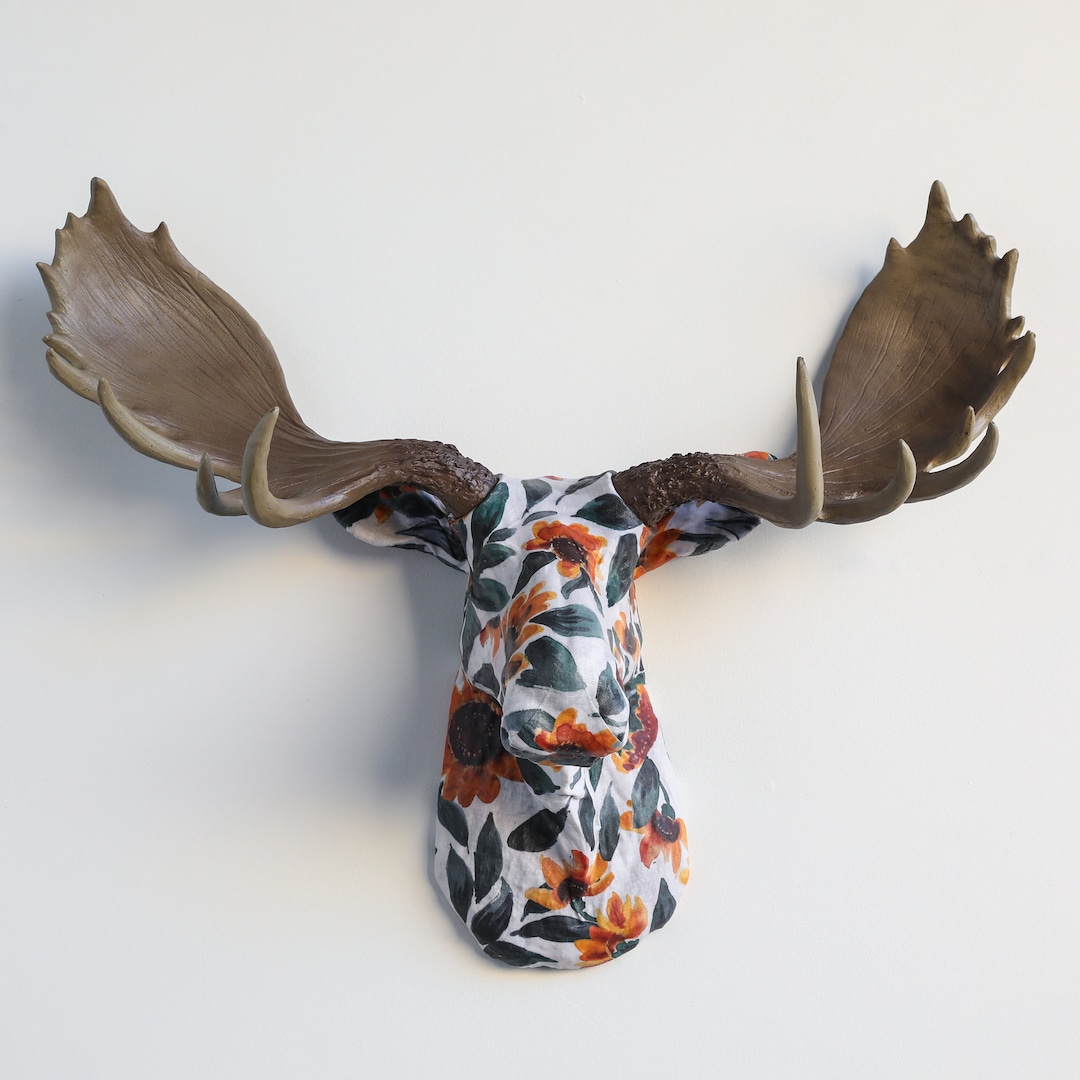 Faux Taxidermy Moose Head Fabric Wall Mount - Wall Decor - Sunflowers ...