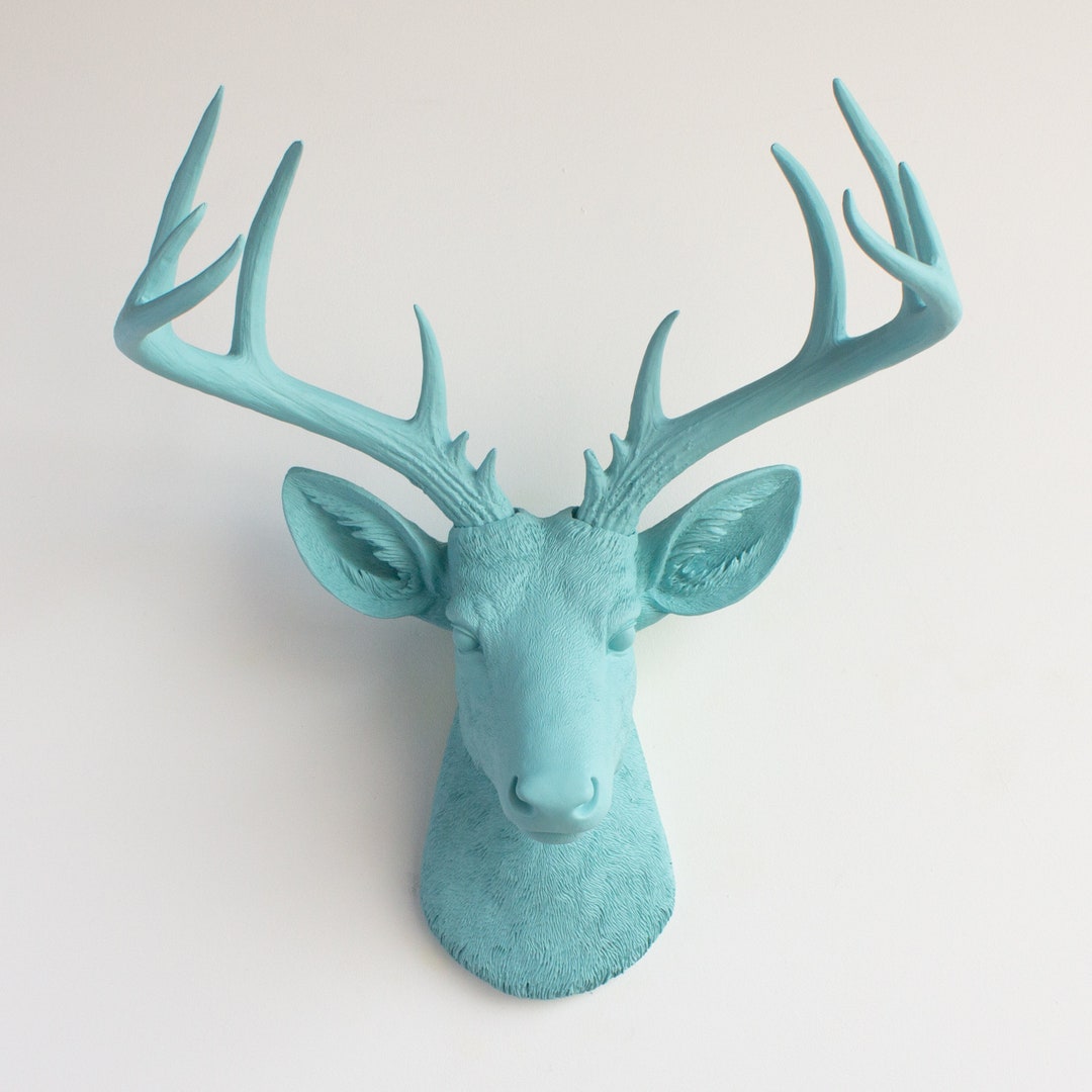 Faux Taxidermy Large Deer Head Wall Mount - Wall Decor - Aqua - ND6363 ...