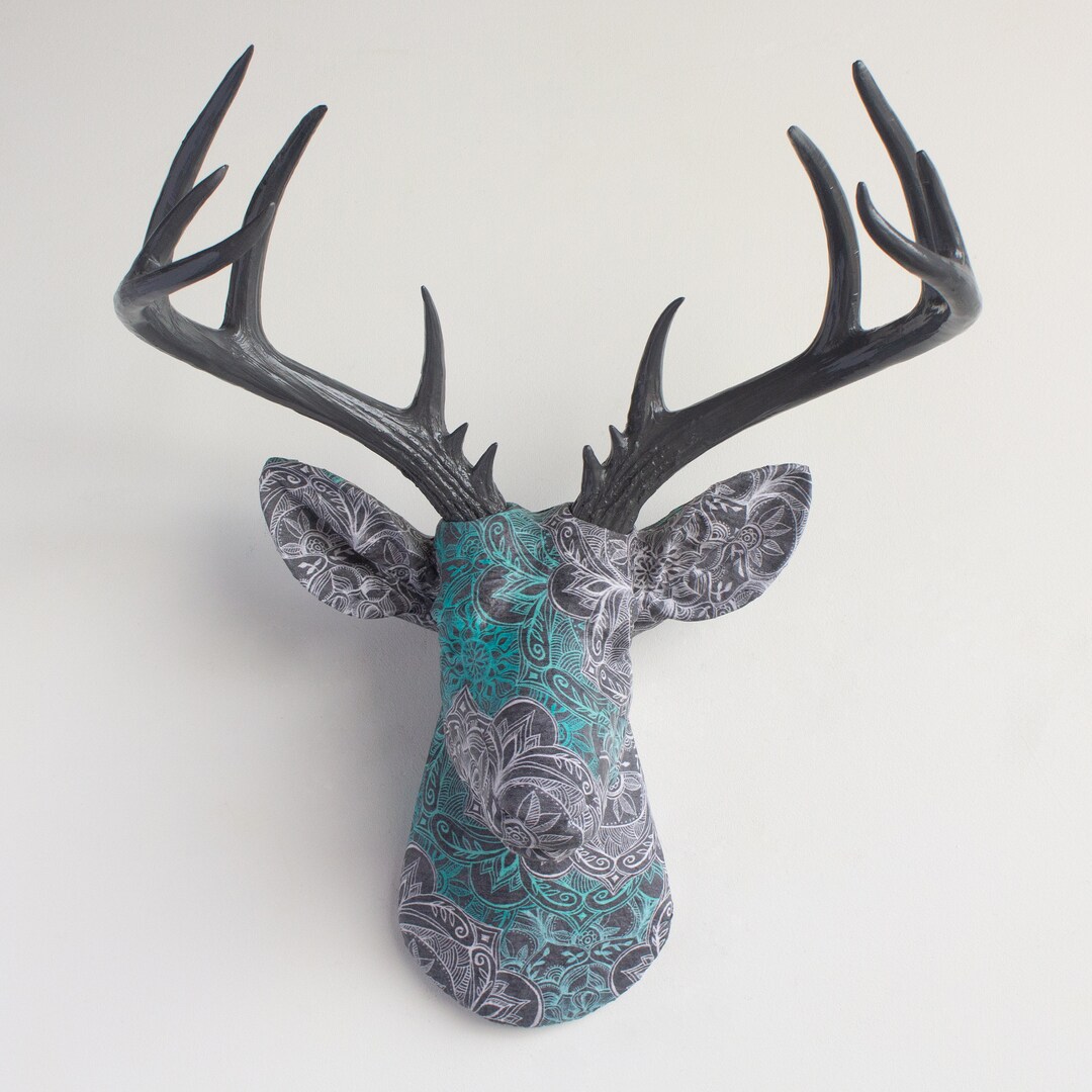 Faux Taxidermy Deer Head Fabric Wall Mount - Wall Decor - Turquoise ...