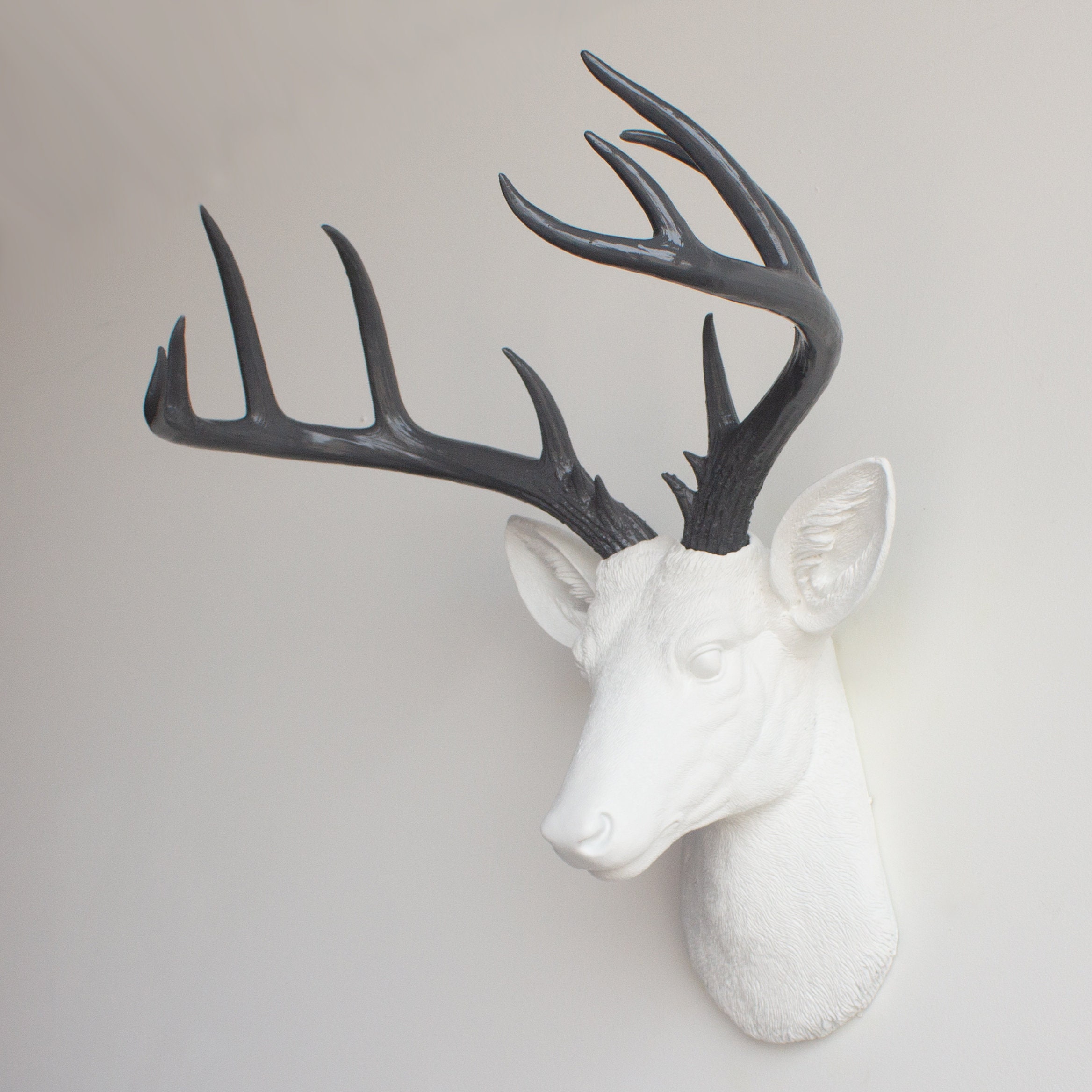 Faux Taxidermy Large Deer Head Wall Mount - Wall Decor - White and ...