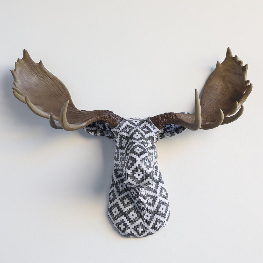 Faux Taxidermy Moose Head Fabric Wall Mount - Wall Decor - Geometric ...