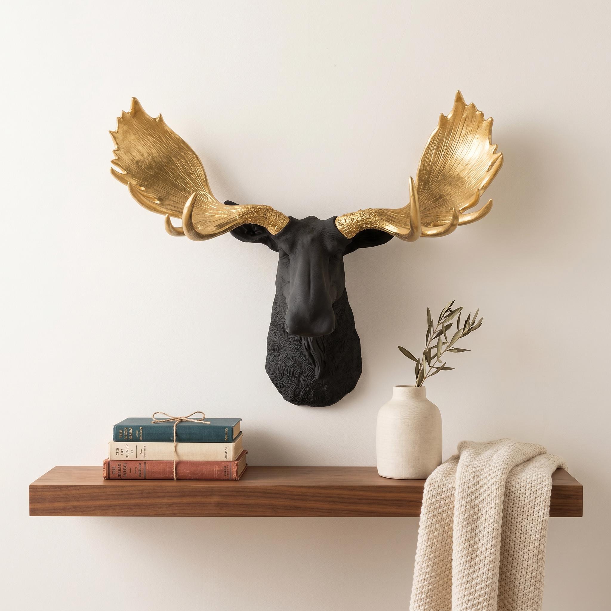 Faux Taxidermy Moose Head Wall Mount - Wall Decor - Chrome and Natural ...