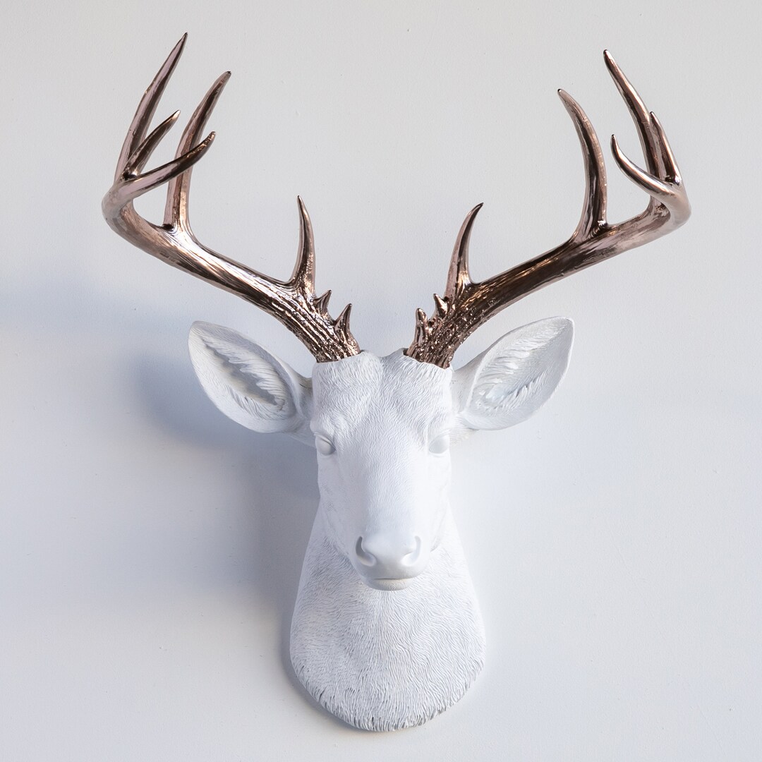 Faux Taxidermy Large Deer Head Wall Mount - Wall Decor - White and ...