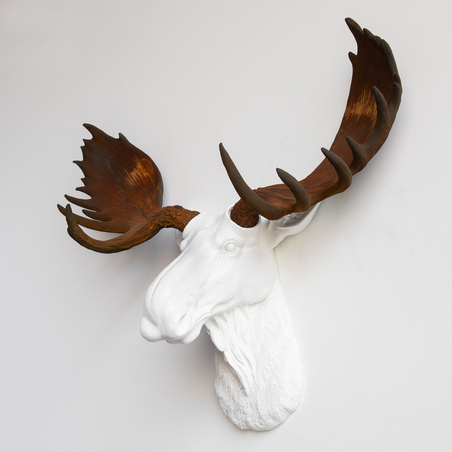 Faux Taxidermy Moose Head Wall Mount - Wall Decor - White and Rust ...