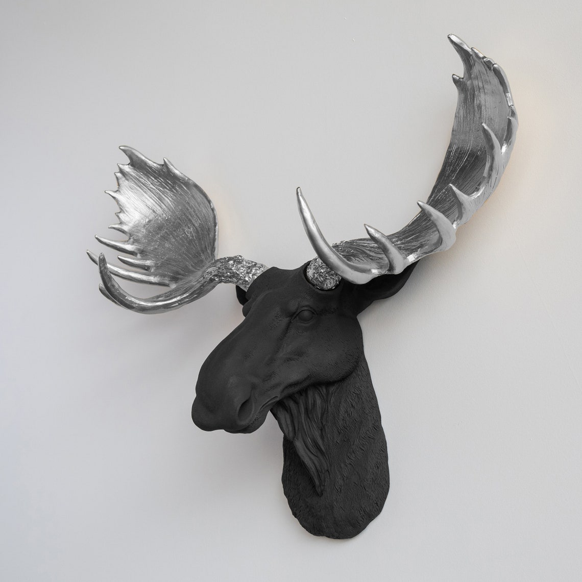Faux Taxidermy Moose Head Wall Mount - Wall Decor - Black and Silver ...