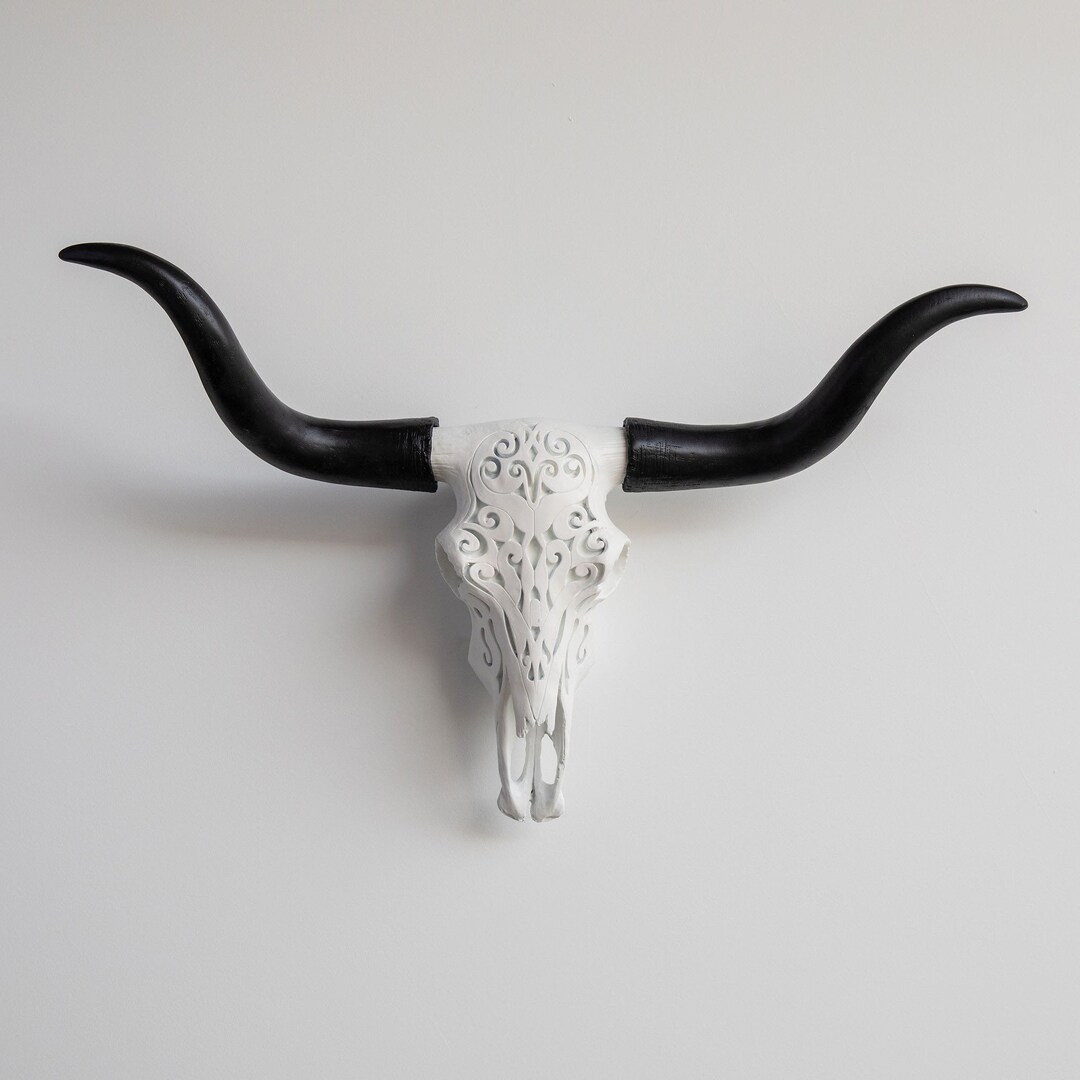 Faux Taxidermy Carved Texas Longhorn Skull Wall Mount - Wall Decor ...