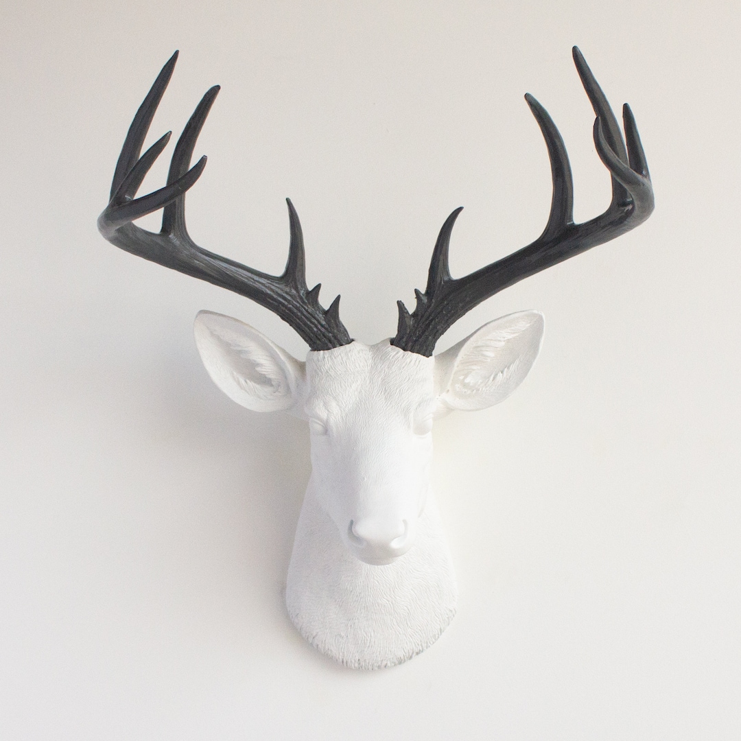 Faux Taxidermy Large Deer Head Wall Mount - Wall Decor - White and ...