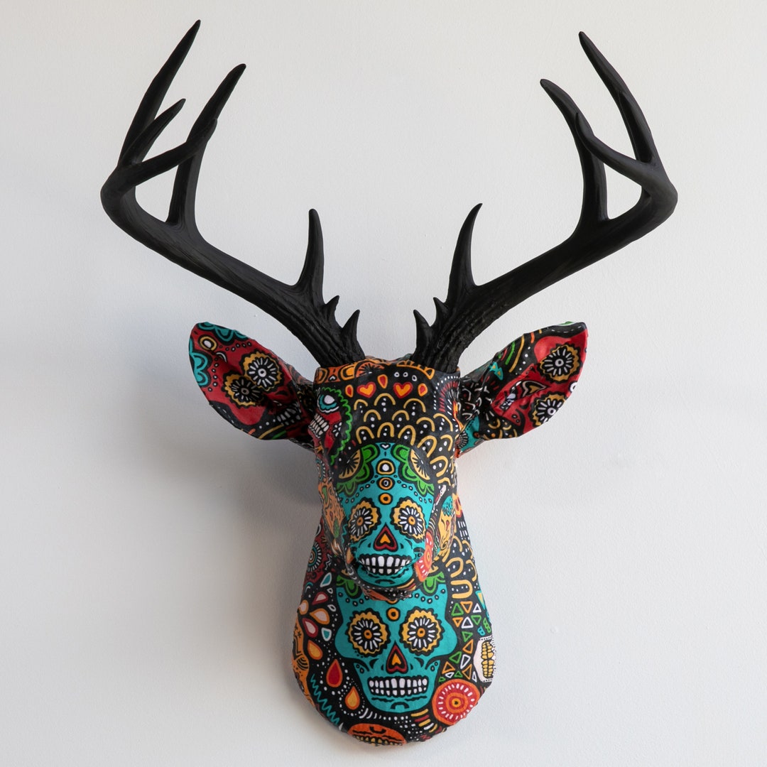 Faux Taxidermy Deer Head Fabric Wall Mount - Wall Decor - Día De Los ...