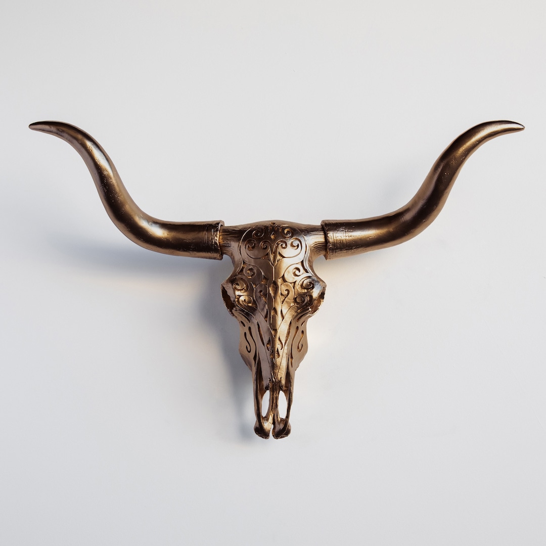 Faux Taxidermy Carved Texas Longhorn Skull Wall Mount - Wall Decor ...
