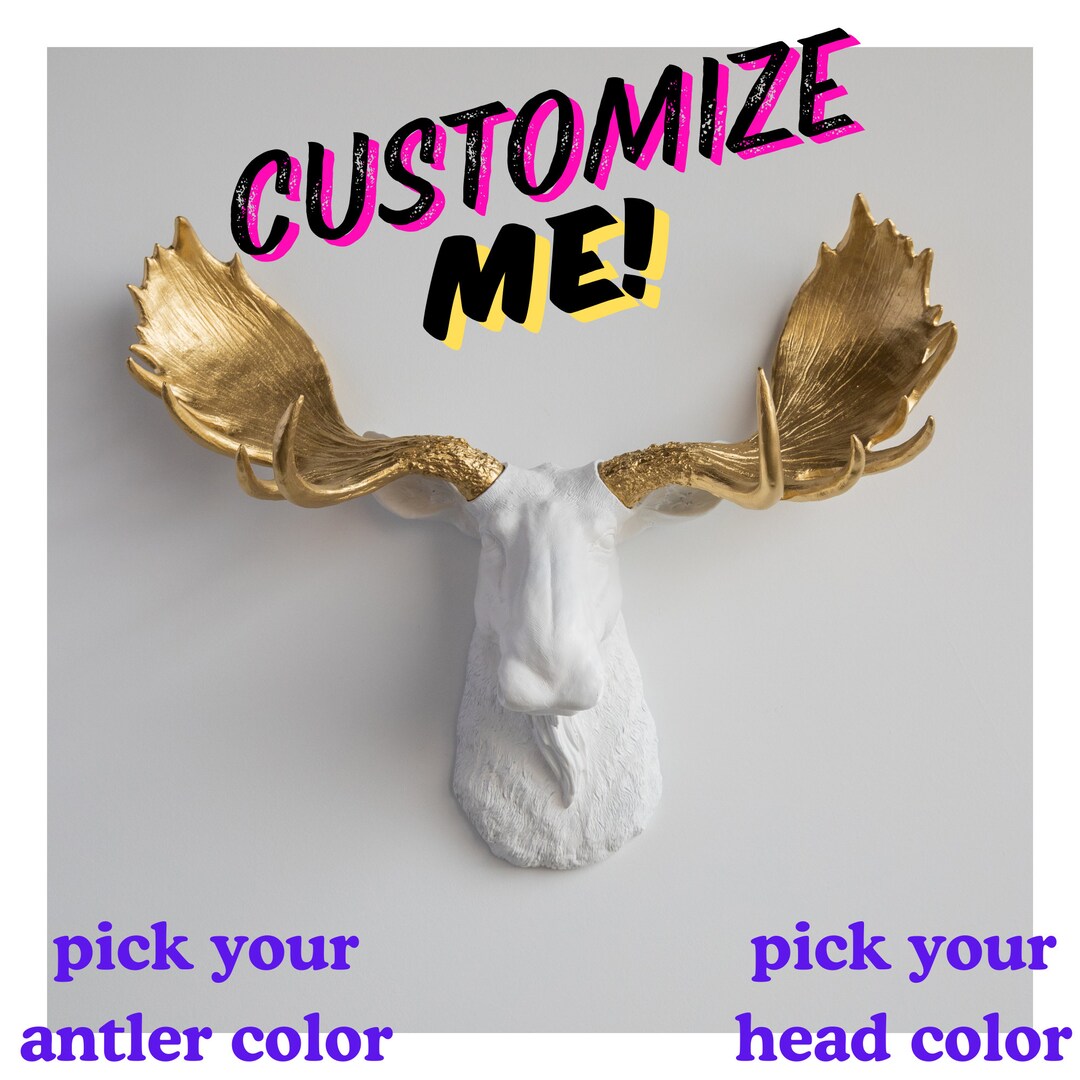 Custom Faux Moose Head – Painted Wall Mount – Pick Head & Antler Colors ...