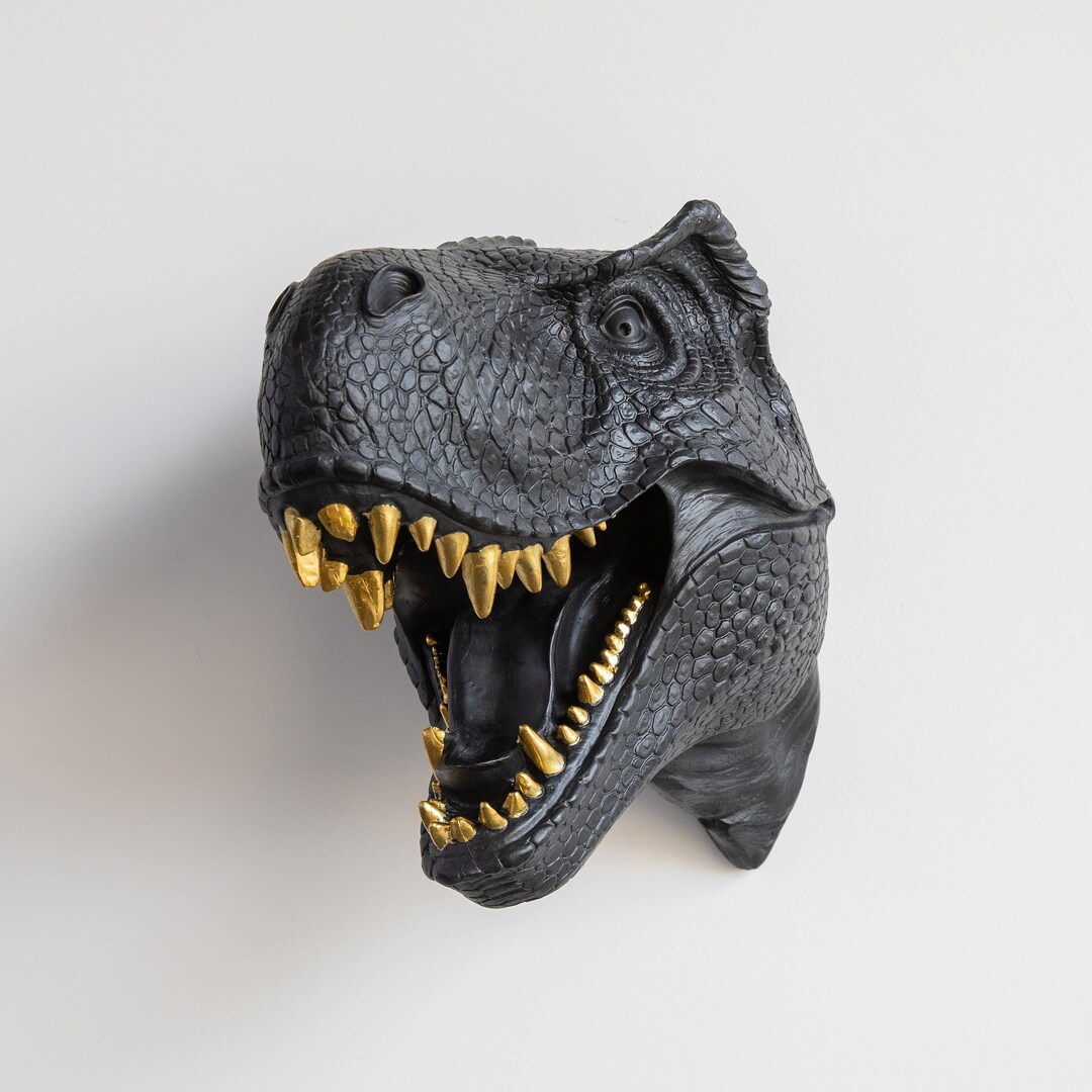 Faux Taxidermy T-rex Wall Mount - Wall Decor - Black and Gold - TX1708 ...