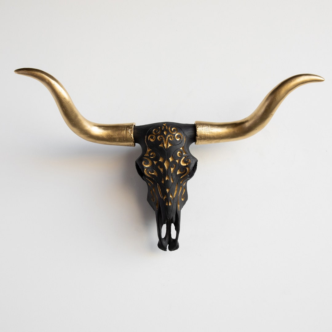Faux Taxidermy Carved Texas Longhorn Skull Wall Mount - Wall Decor ...