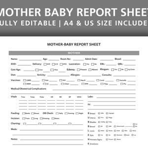 Mother Baby Report Sheet Printable, Postpartum Care Tracker, Newborn ...