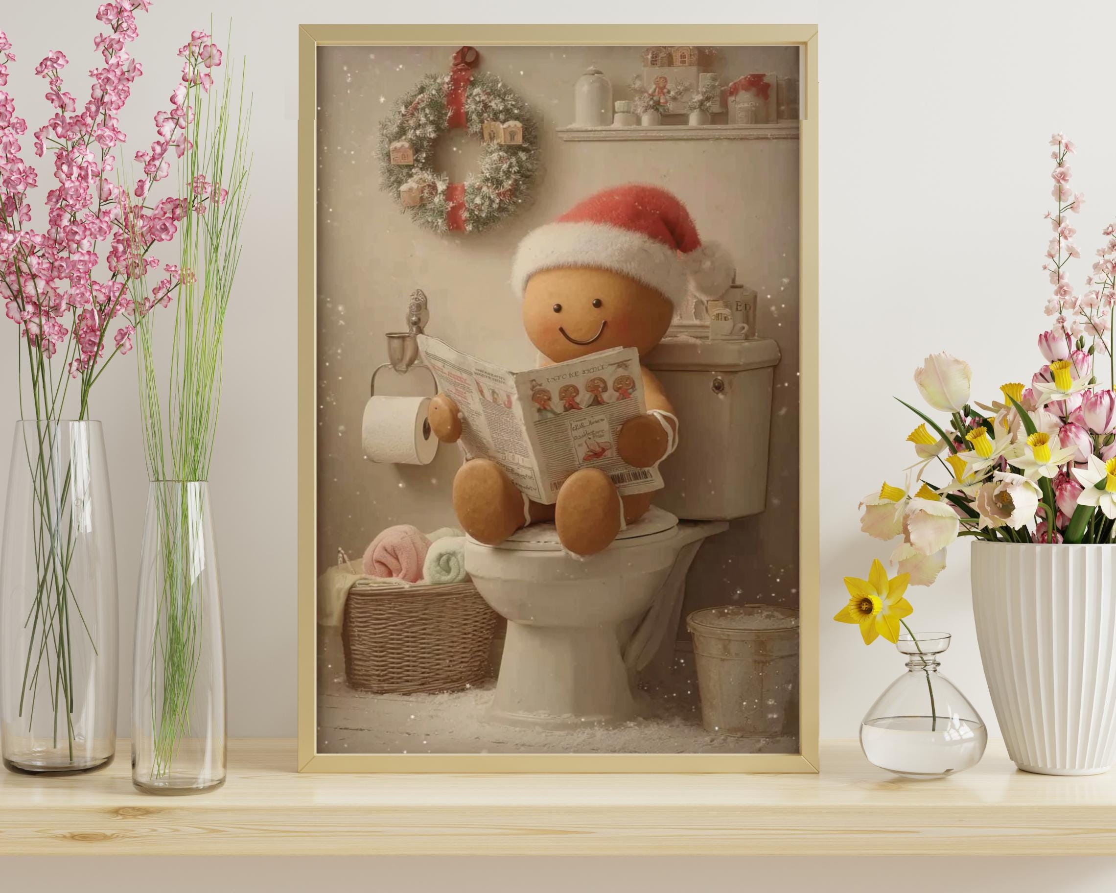 Vintage Gingerbread Man Bathroom Print • Funny Christmas Toilet Wall ...