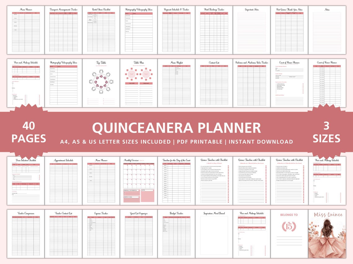 Quinceañera Planner, 15th Birthday Planning, 40-page Printable (PDF, A4 ...