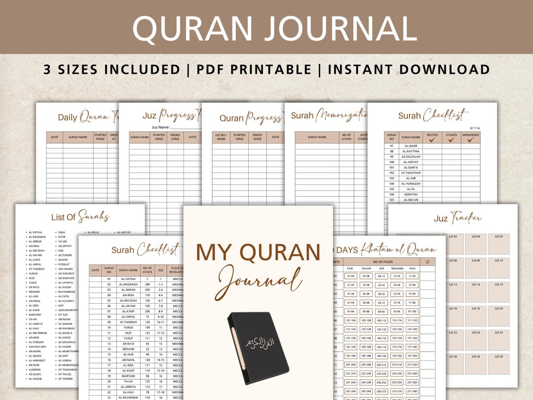 Quran Journal Printable | Islamic Quran Tracker PDF | Salah & Surah ...