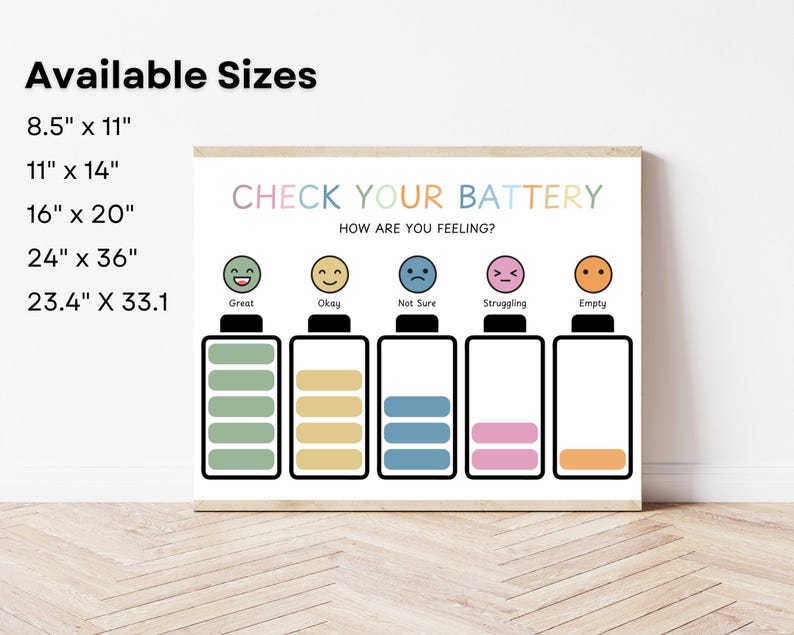 Kids Feelings Chart Poster • Check Your Battery Mood (digital Download ...