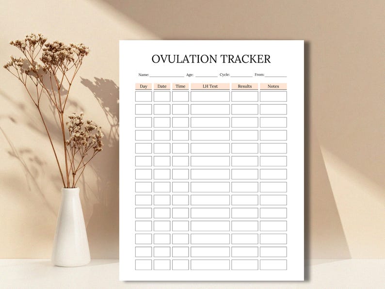Minimal Ovulation Tracker Printable, Fertility Cycle Chart (A4 A5 US ...