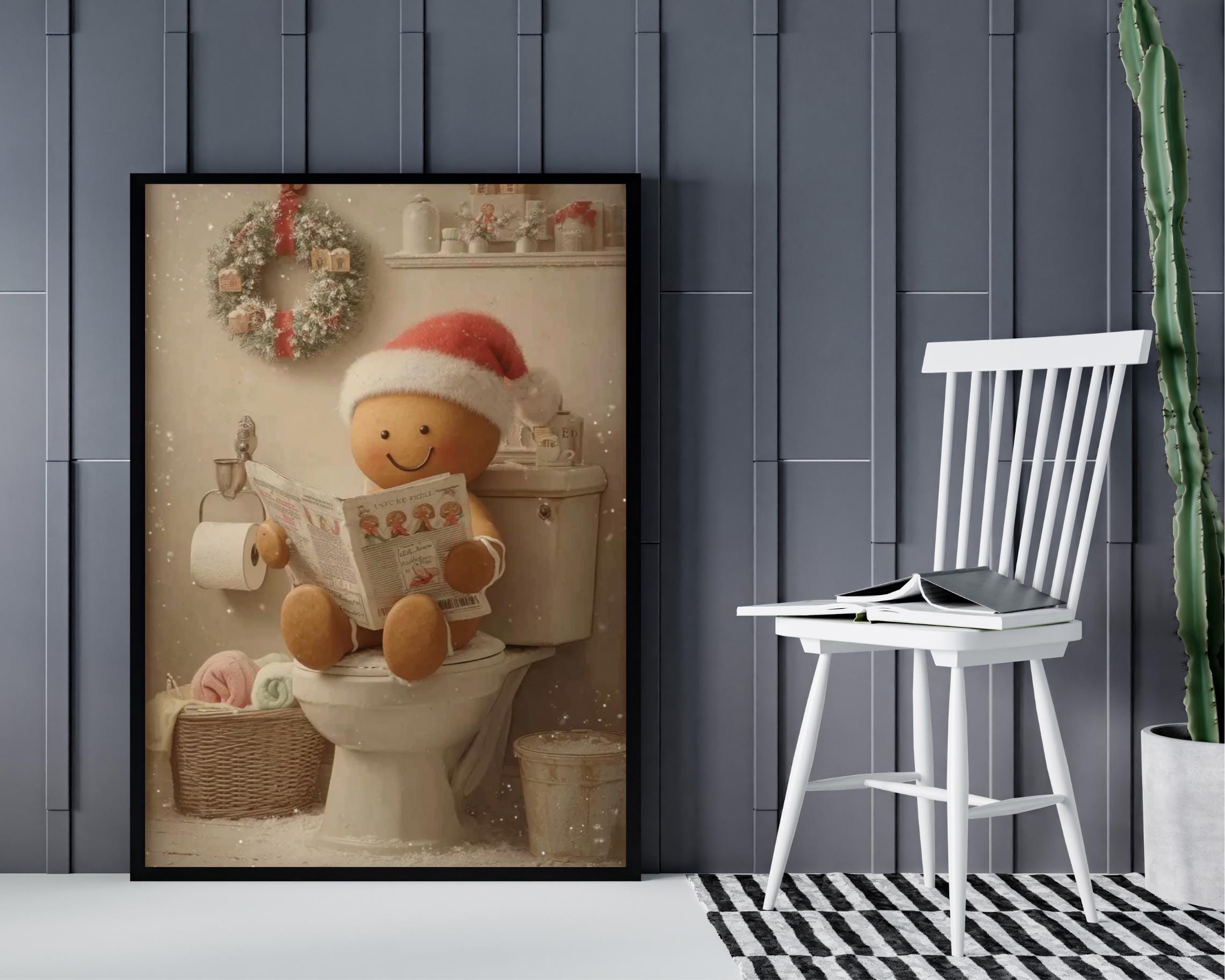 Vintage Gingerbread Man Bathroom Print • Funny Christmas Toilet Art ...