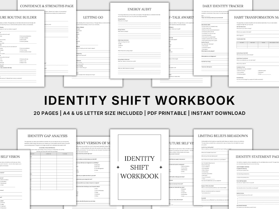 Identity Shift Workbook Printable PDF, Self Concept Transformation ...