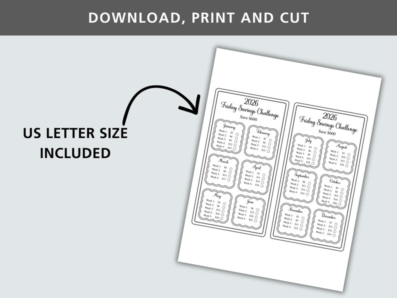 2026 Friday Savings Challenge Printable, Save 600 Money Challenge, A6 ...