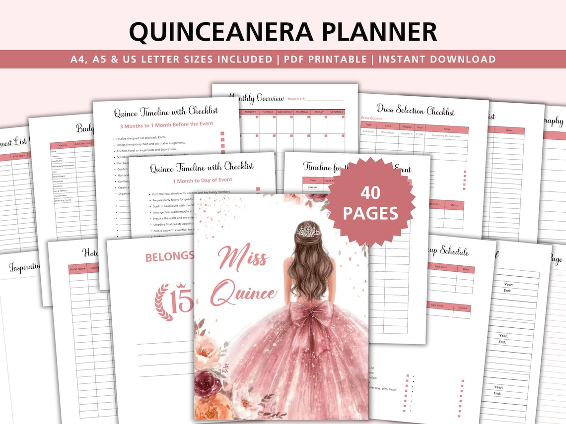 Quinceañera Planner, 15th Birthday Planning, 40-page Printable (PDF, A4 ...