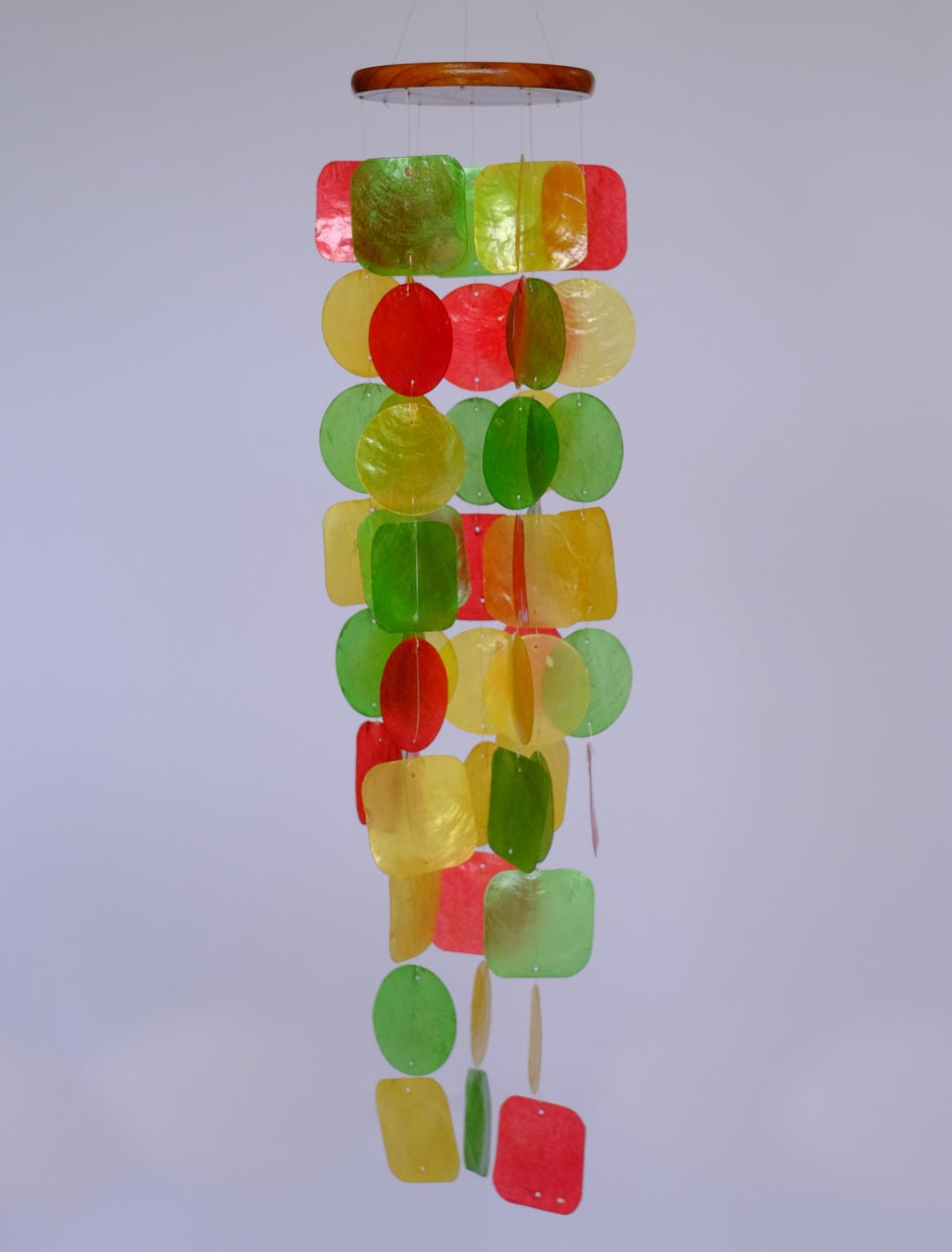 Capiz Wind Chime: Reggae Colors, Teak Wood Top, Coastal Decor - Etsy