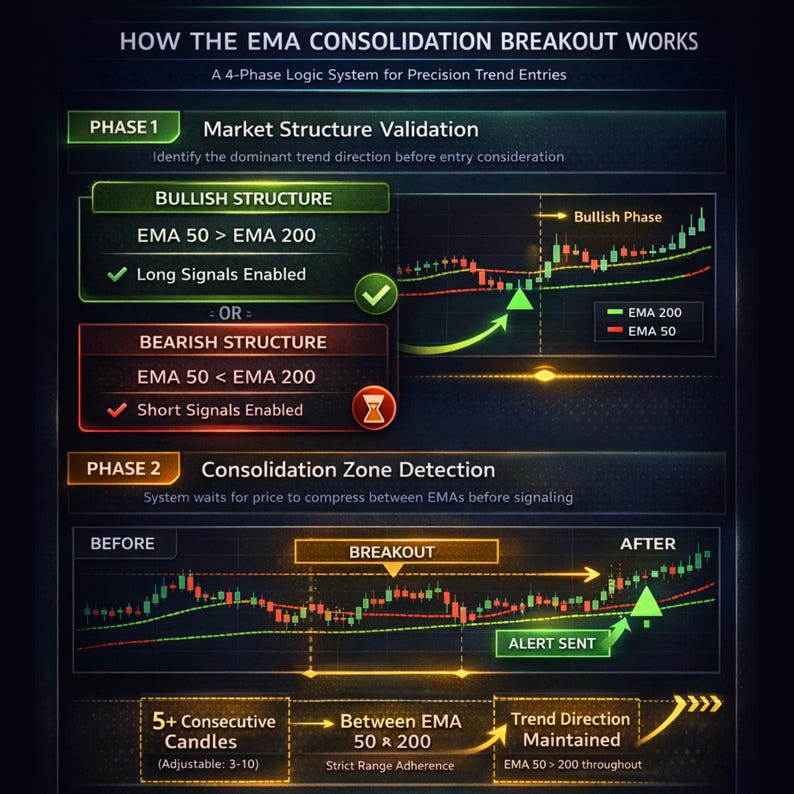 EMA Consolidation Breakout Indicator | 20 50 200 EMA Trend Signals ...
