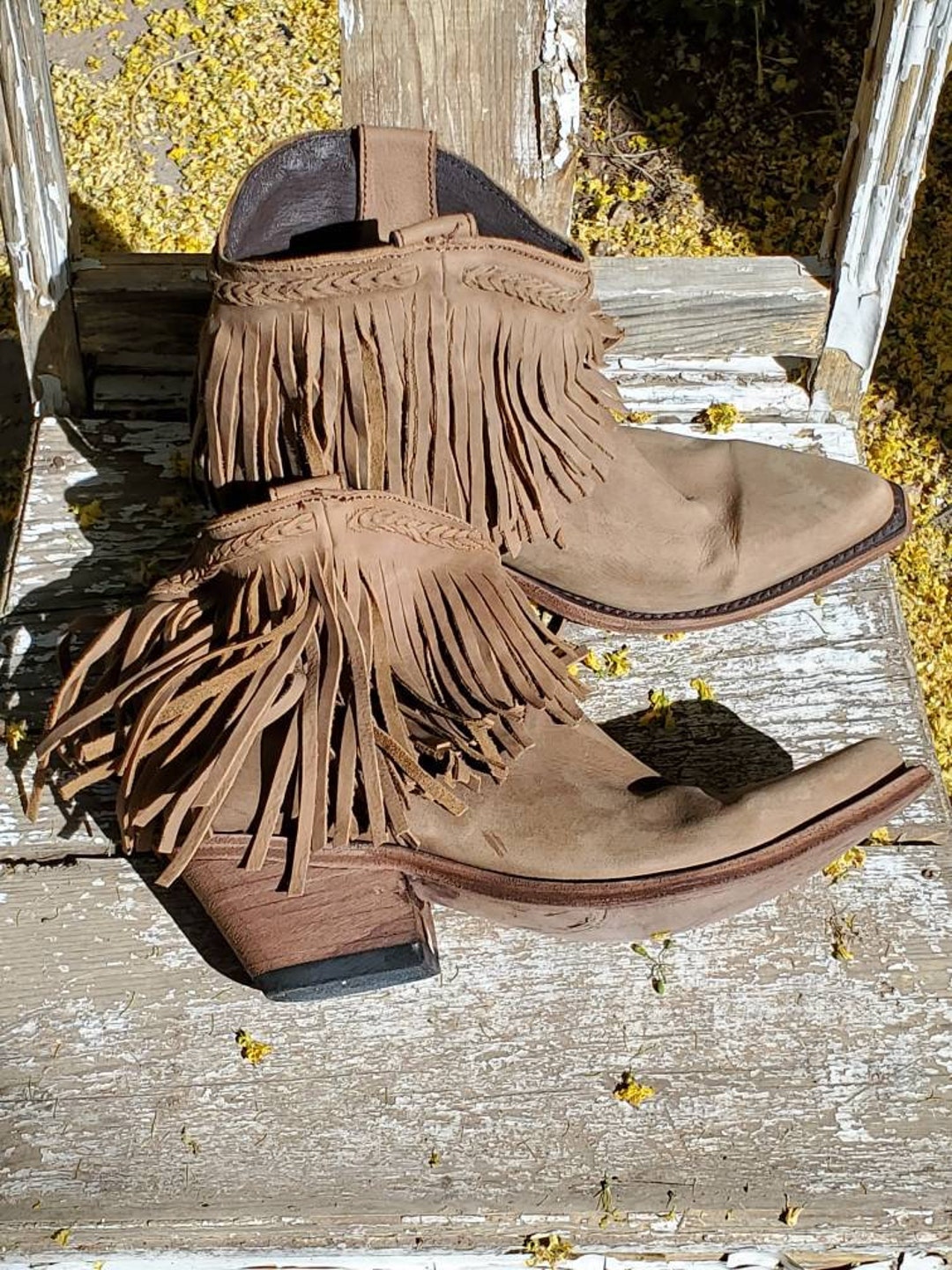 Western Cowboy Layered Fringe Braided Taupe Tan Grey Suede Leather ...