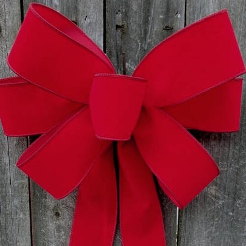 Wired Bright Red Velvet Christmas Bow Indoor Or Outdoor Etsy