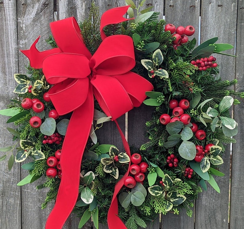 Christmas Wreaths New Traditional Christmas Red Velvet Bow Etsy