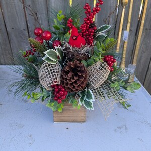 Christmas Centerpiece, Cardinal Evergreen Crate, Flower Crate ...
