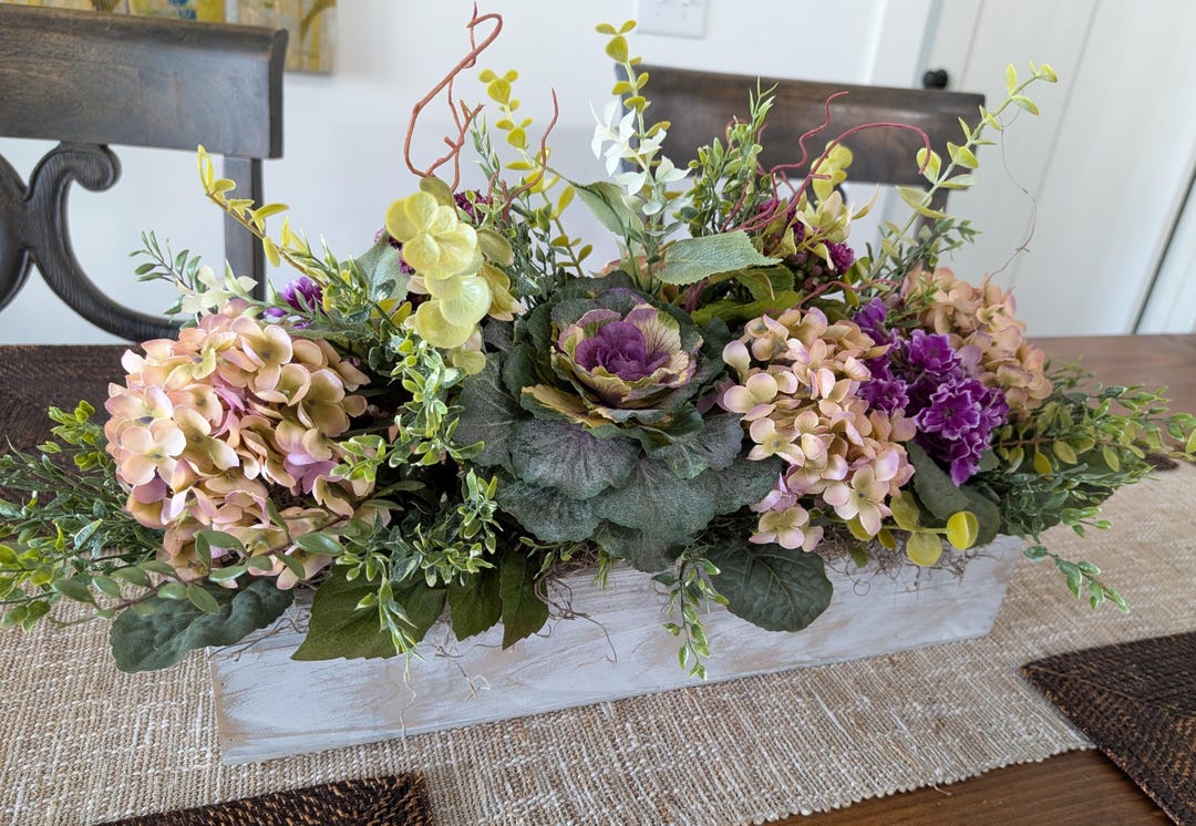 Spring Easter Hydrangea Centerpiece, Rustic Flower Crate Arrangement ...